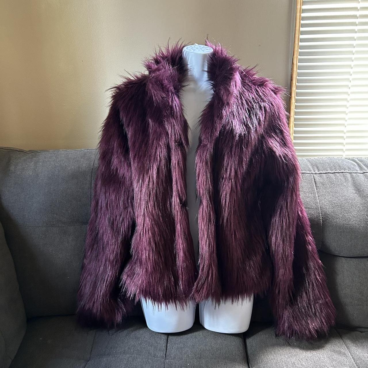 Burgundy Fur Coat 💜 - Depop