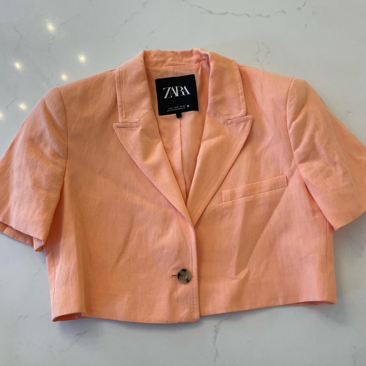 Zara peach cropped jacket with short sleeves #zara... | Depop