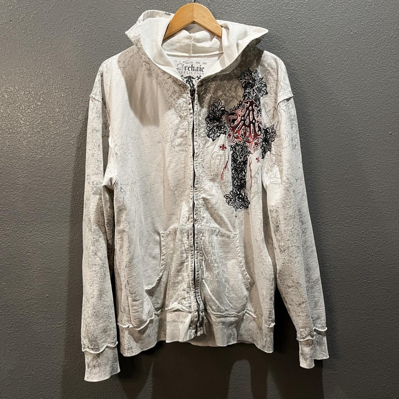 Archaic affliction y2k white red and black jacket... - Depop