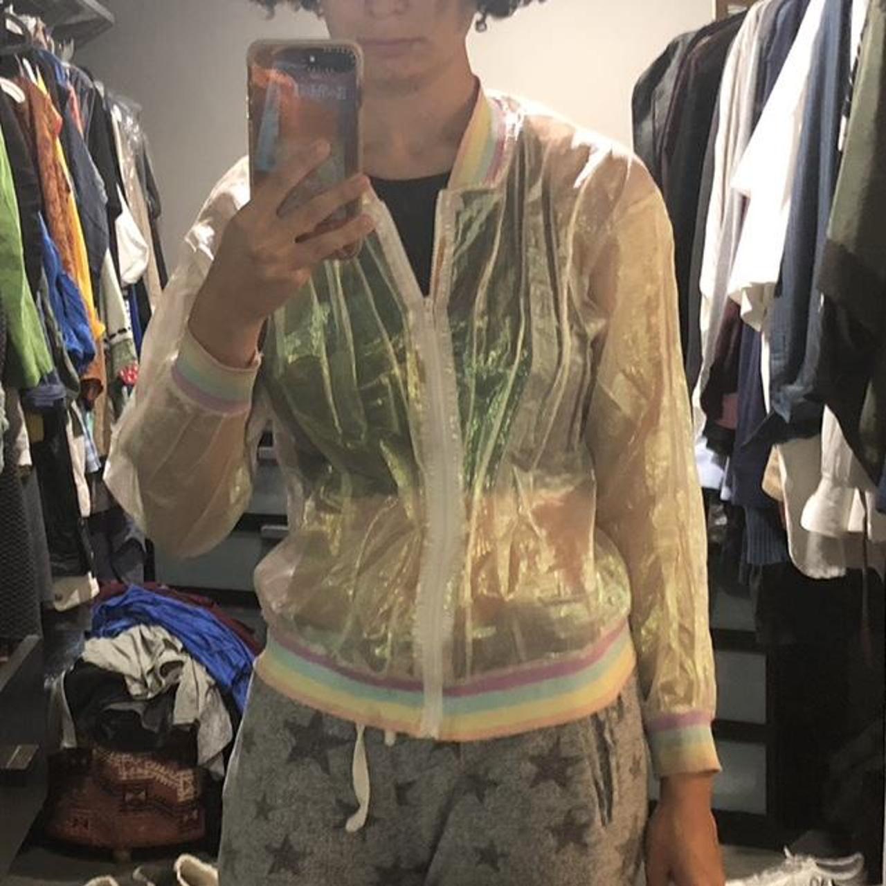 Iridescent rainbow Translucent bomber jacket. Some... - Depop