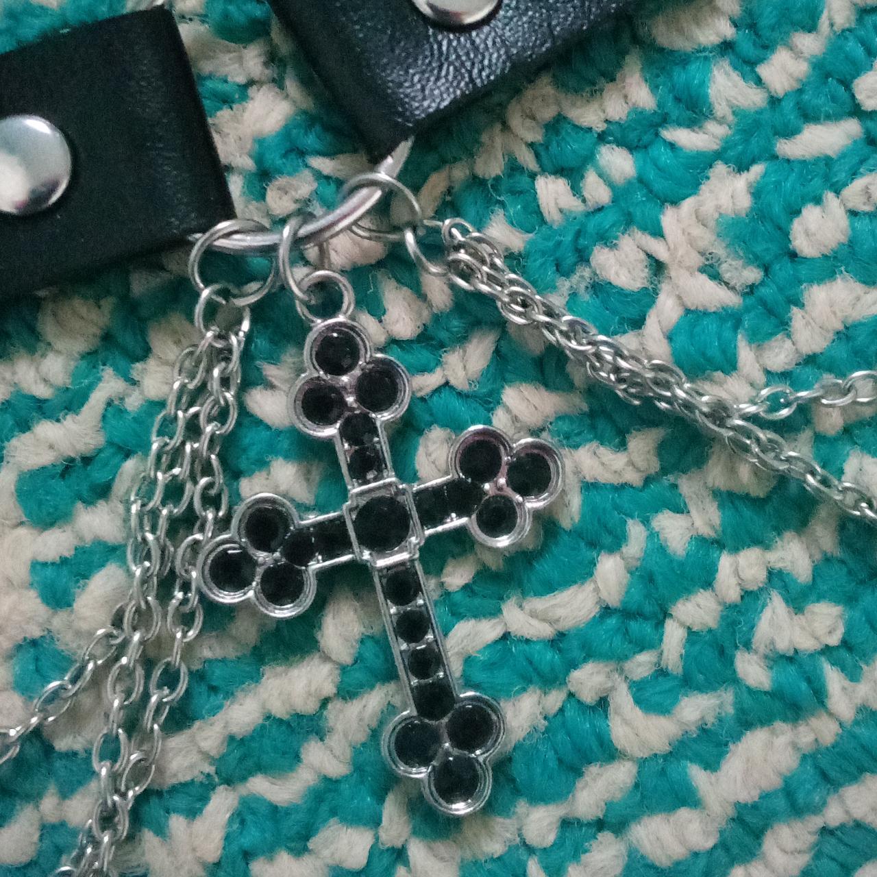 Goth Chained Necklace Choker With a Black Cross in... - Depop