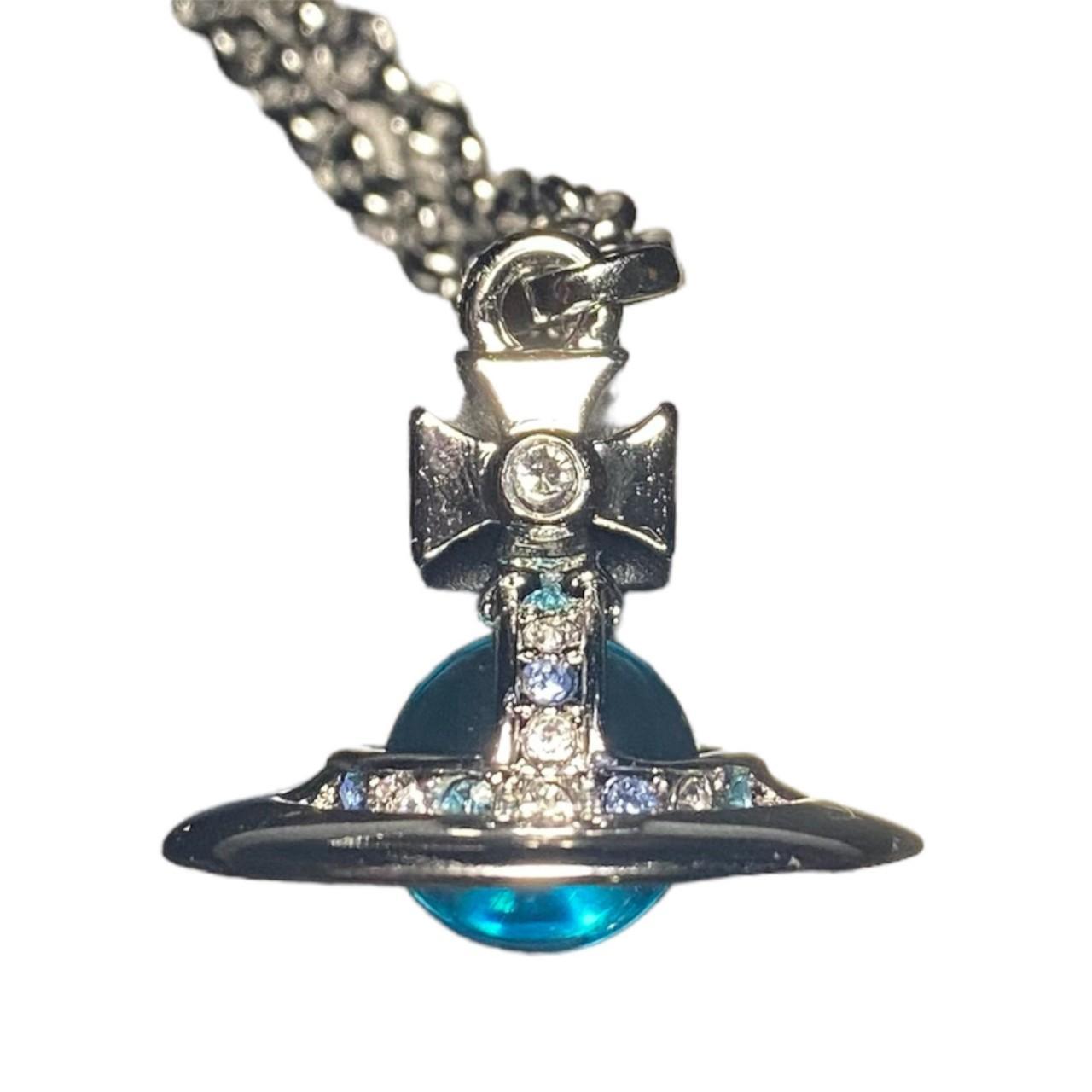 Vivienne Westwood Blue Orb Necklace In Silver With... - Depop Vivienne Westwood Blue Orb Necklace In Silver With... - Depop