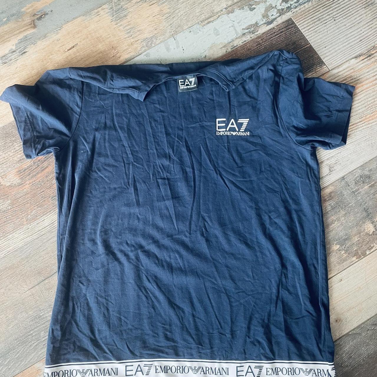 Ea7 blue men’s Tshirt size L Logo Tshirt Genuine - Depop