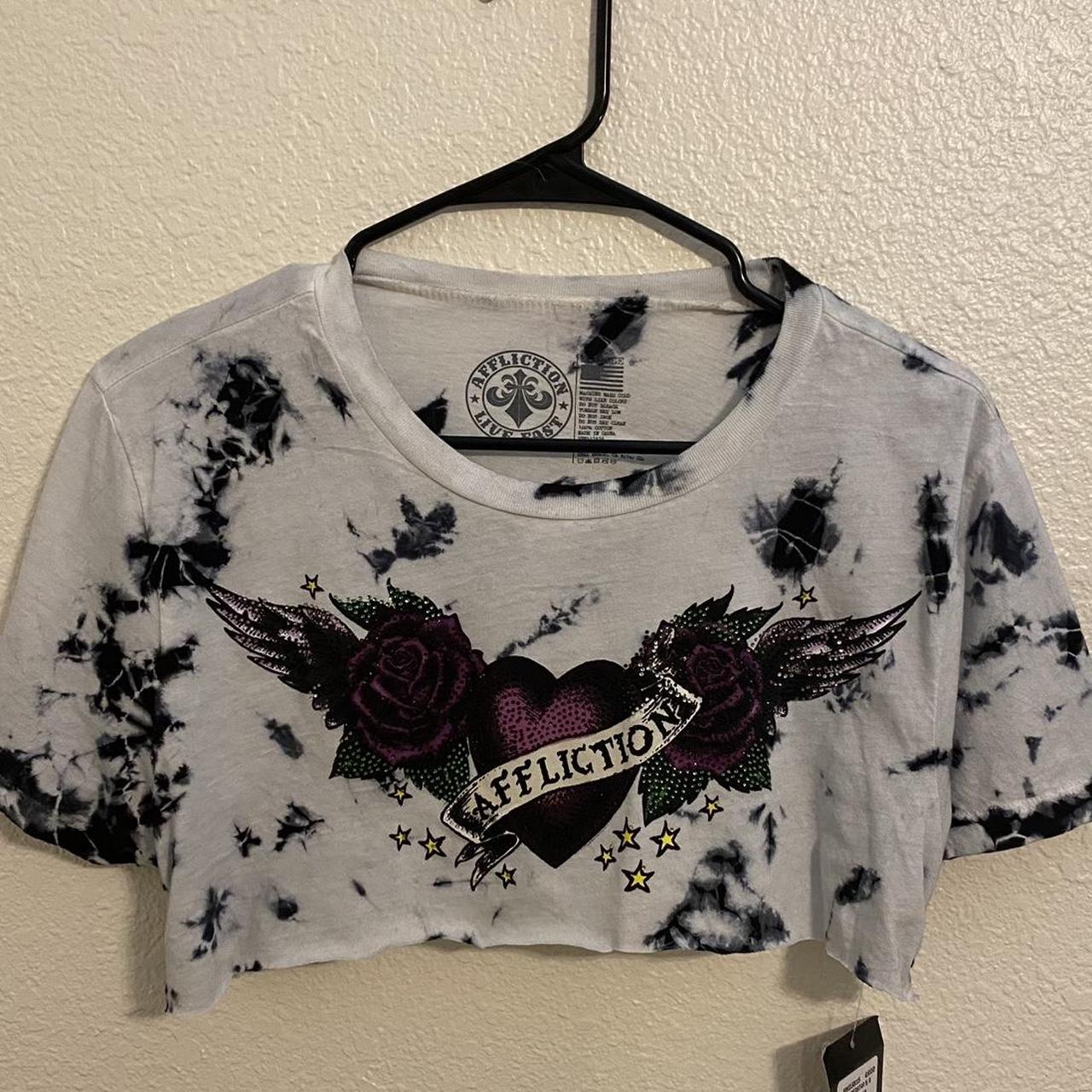 Cropped affliction rhinestone shirt - Depop