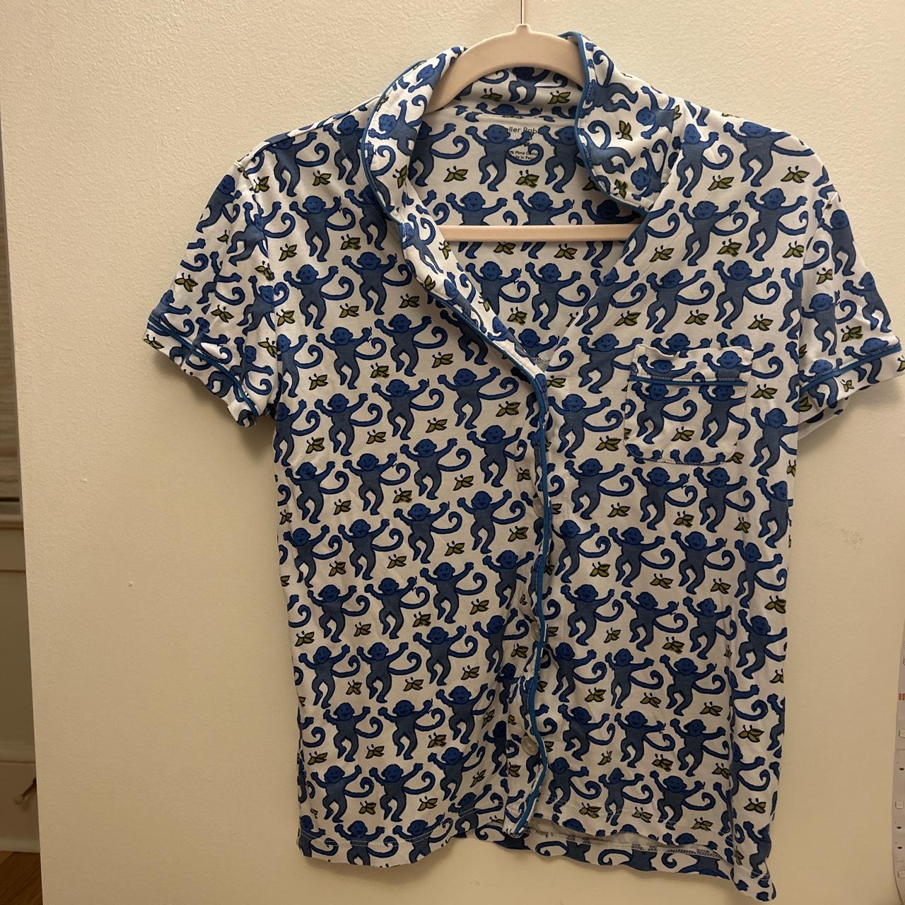 Roller Rabbit blue monkey pj top size: small in... - Depop