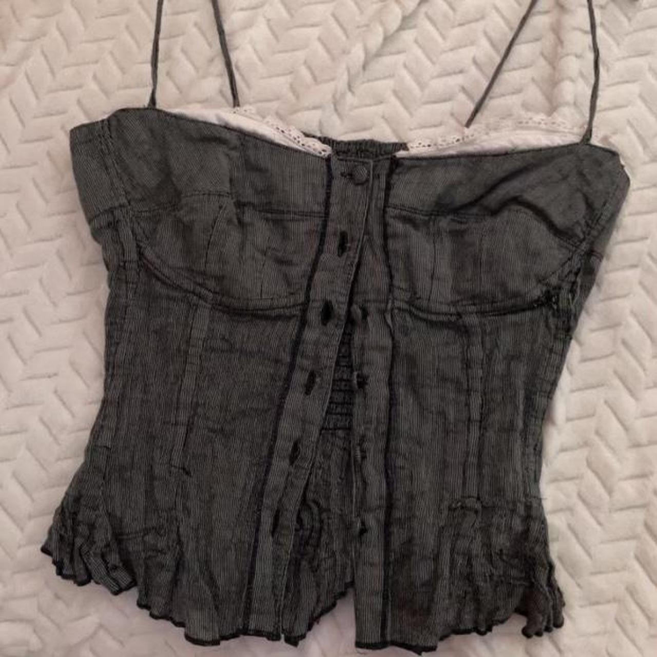 The most gorg vintage Grey and white corset top with... - Depop