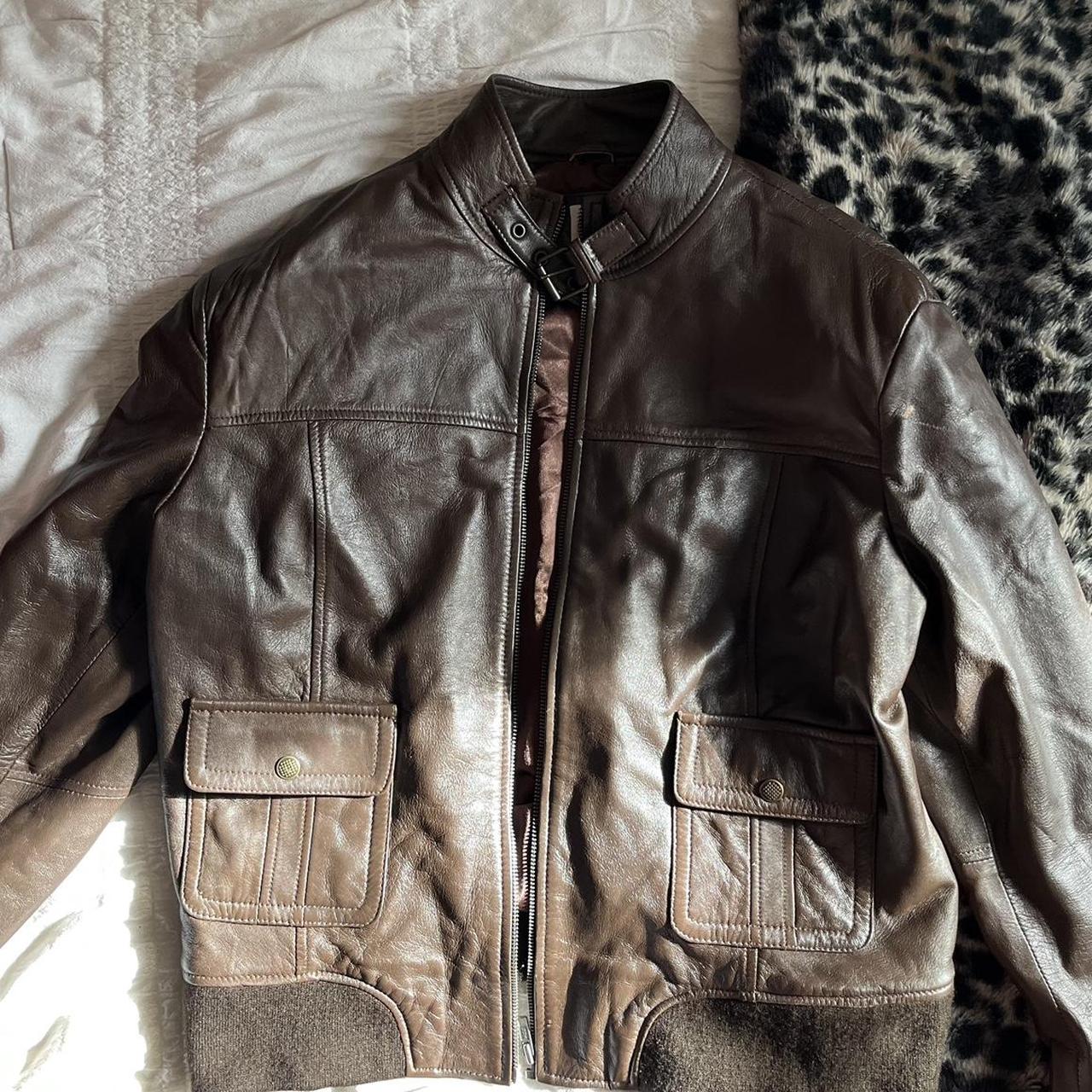 Brown Genuine Leather Jacket The buckle detailing... - Depop