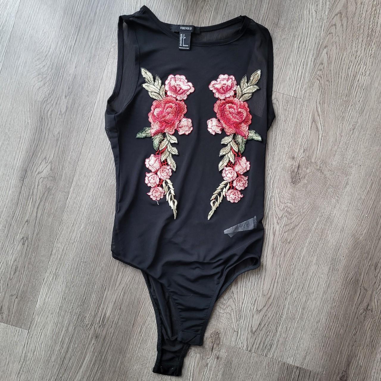 Forever21 Sheer Rose Embroidered Bodysuit. Super... - Depop