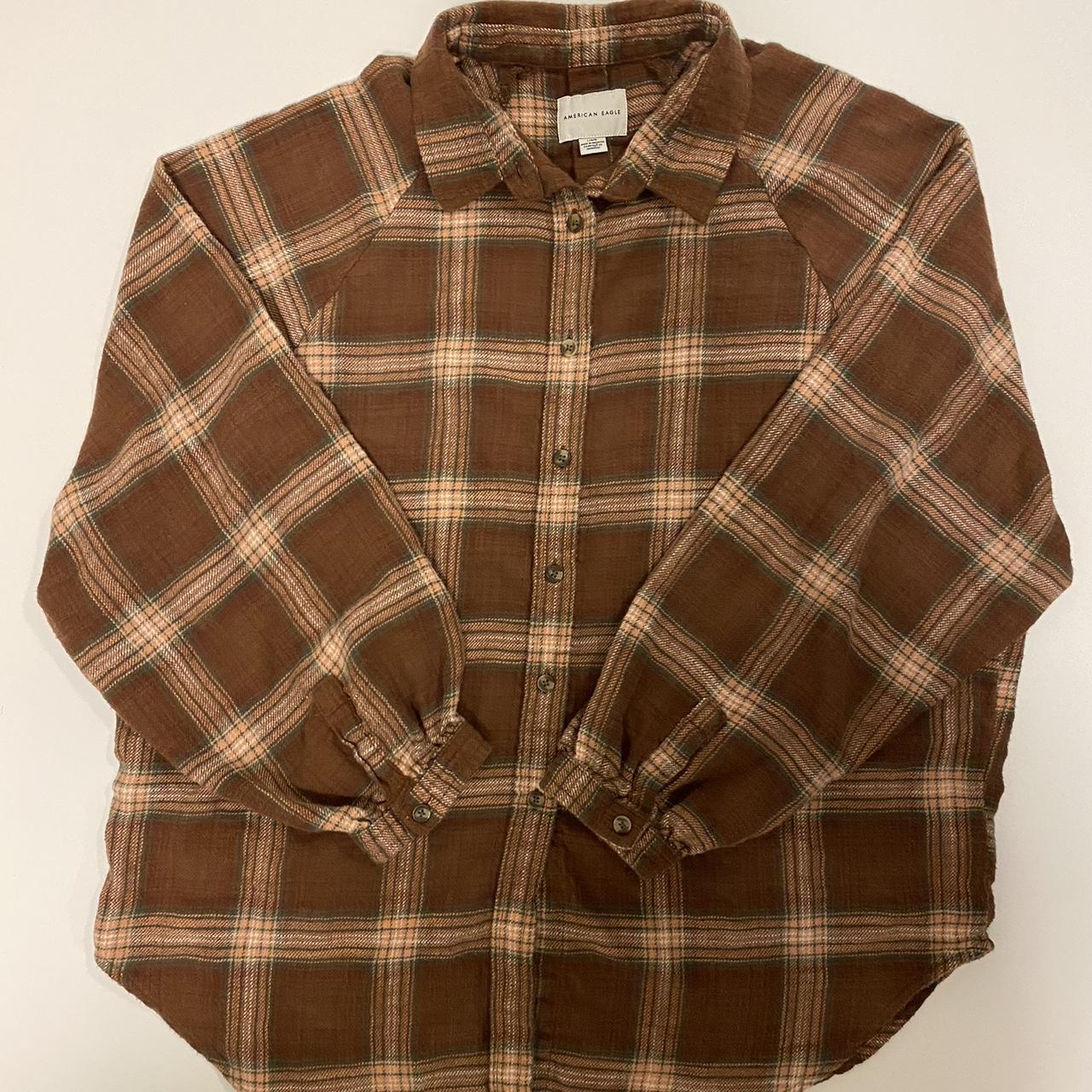 American Eagle Plaid Flannel Size: Women... - Depop