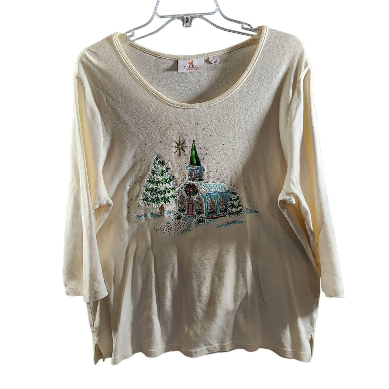 Quacker Factory Sz L CHRISTMAS CHURCH Cream Knit... - Depop