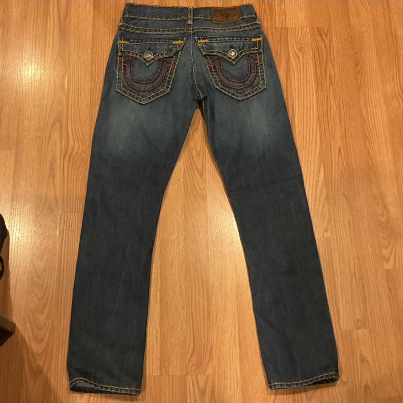 Red & Yellow stitch ricky super T trues religion... - Depop