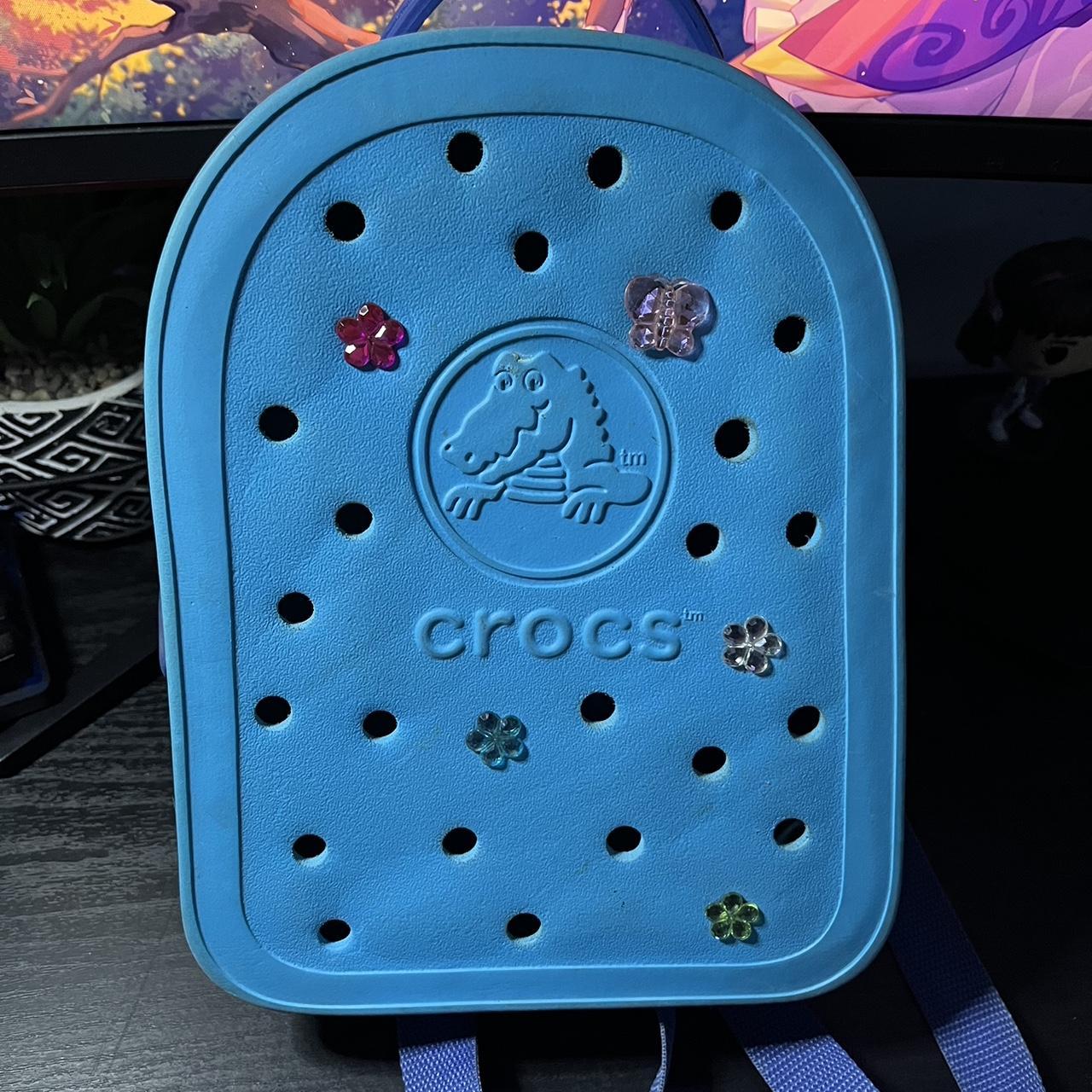 Blue croc backpack with charms 💓 #crocs #backpack - Depop
