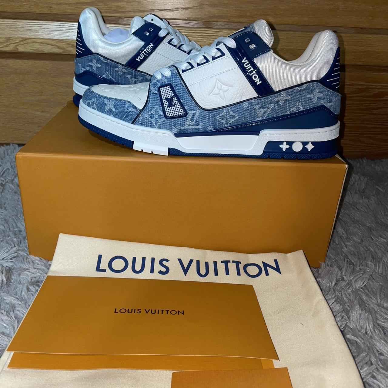 Louis Vuitton LV Trainer Blue White Denim Size 44... - Depop
