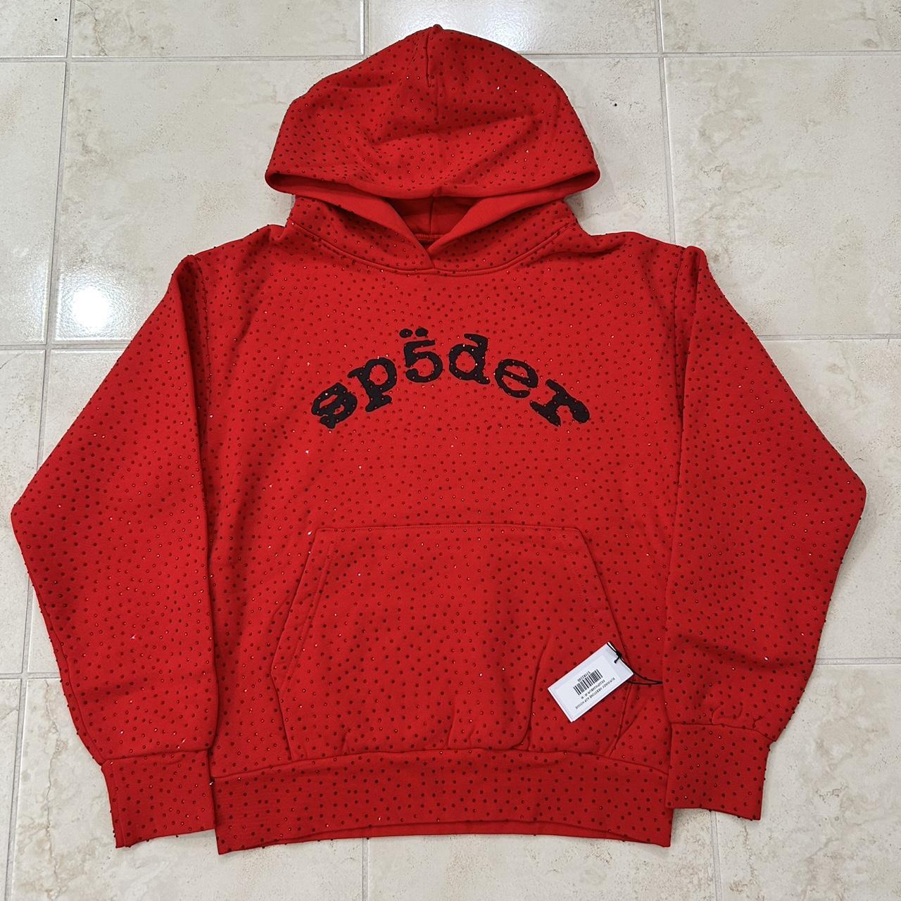 Sp5der Burgundy Red VVS Rhinestone Hoodie Size Small... | Depop