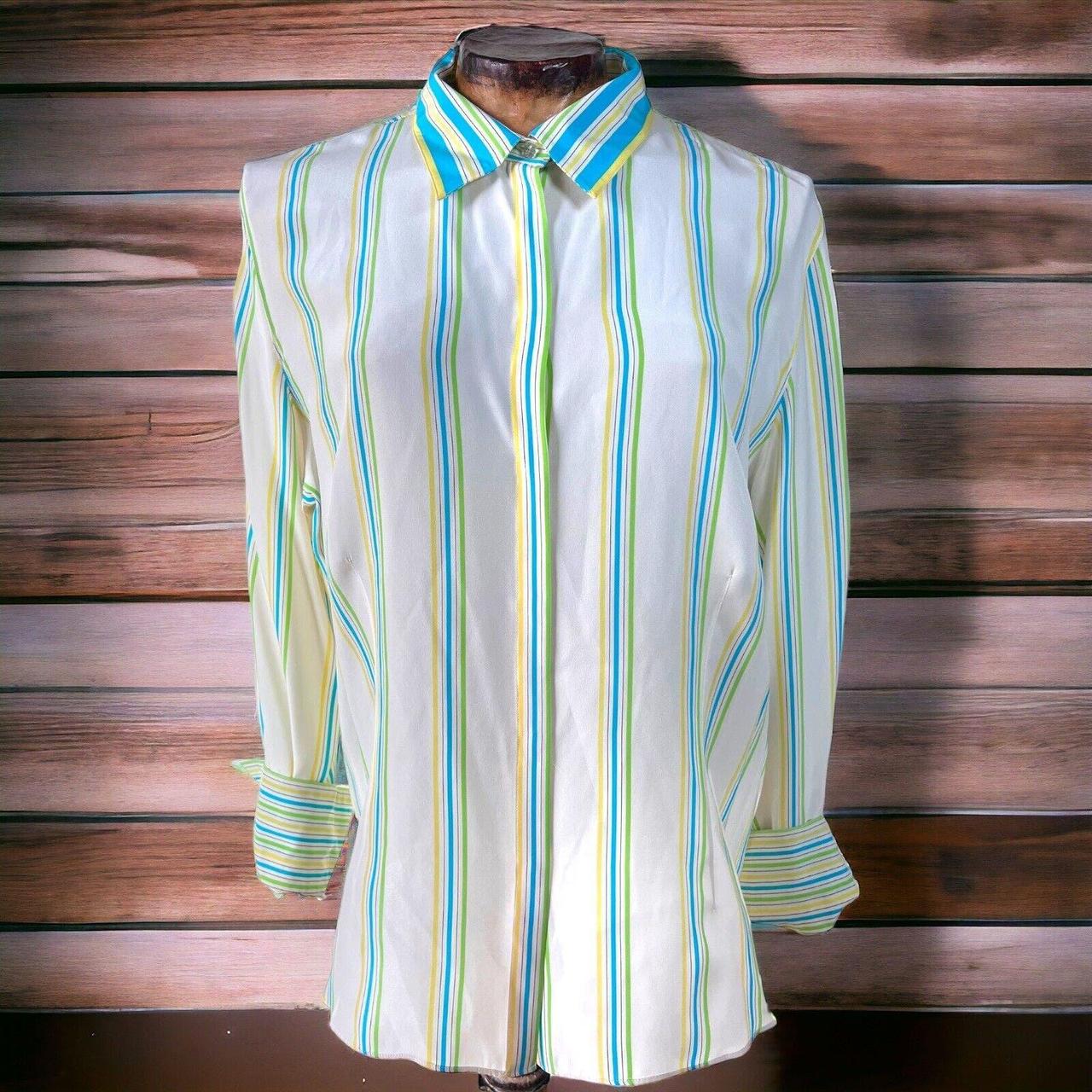 VINTAGE Silk Shirt Starington Long Sleeve Pinstripe... - Depop