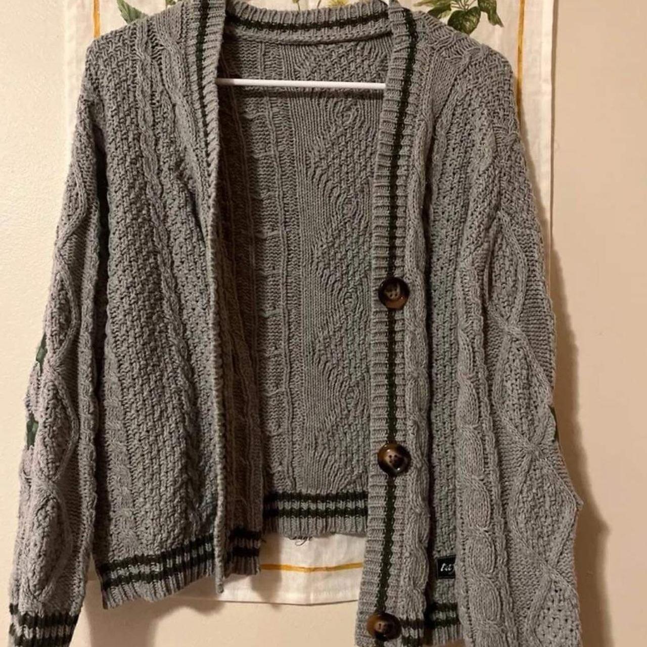 taylor swift holiday folklore cardigan in gray/green... - Depop