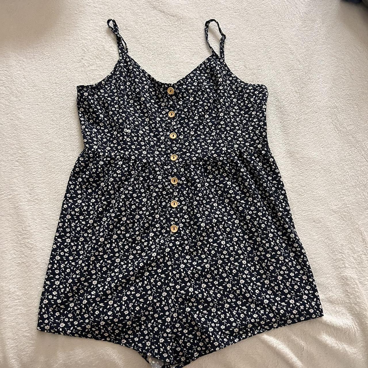 Floral Romper Super cute blue romper perfect for a... - Depop