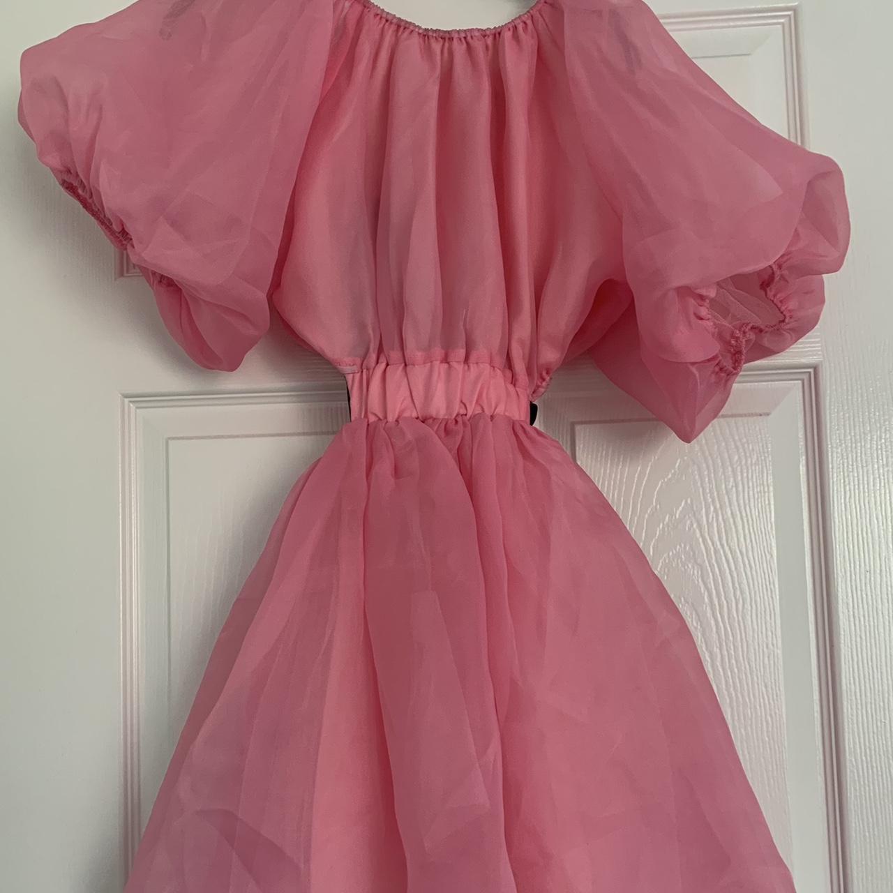Pink poofy dress with black ribbon to tie the back - Depop