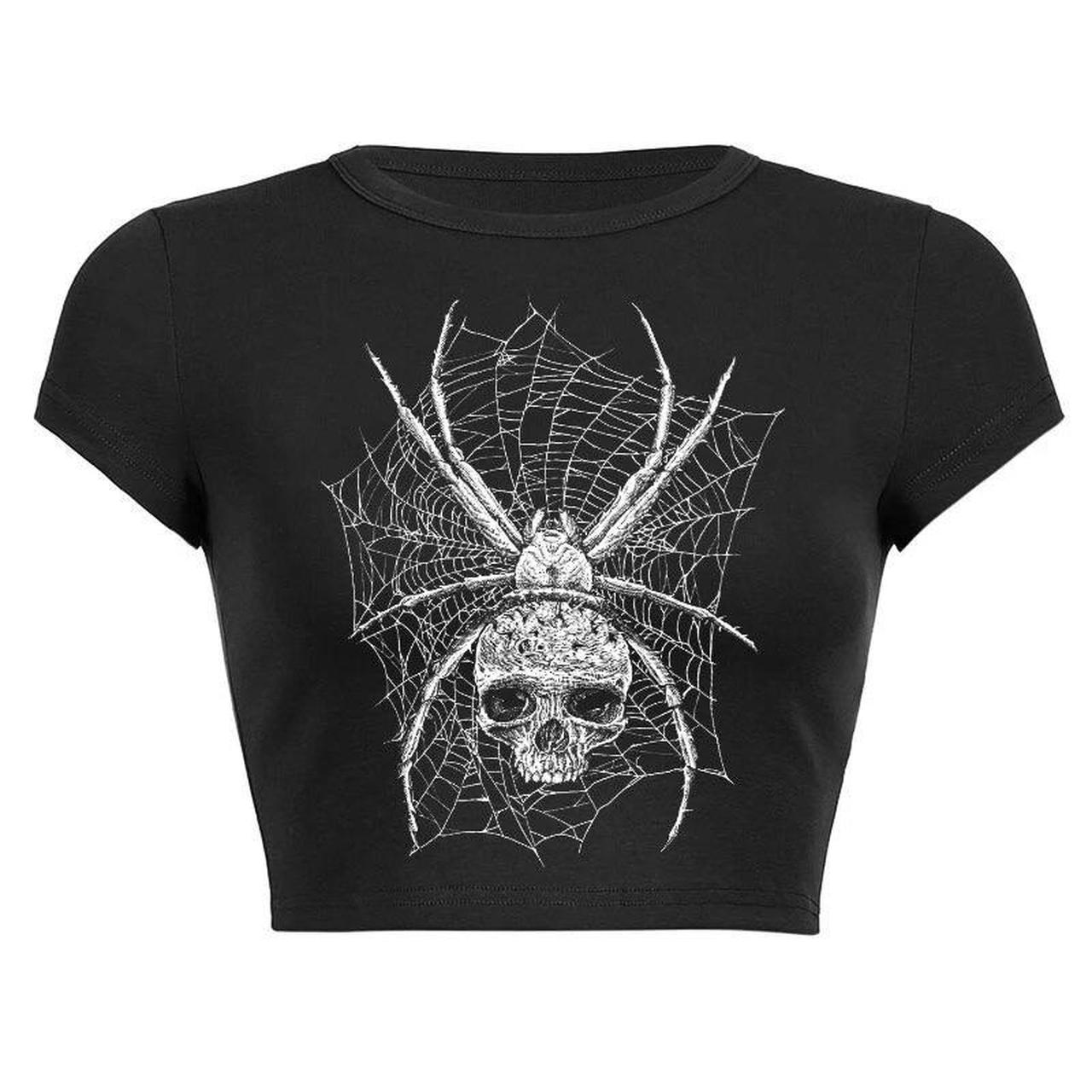 GOTH SKULL CROP TOP SPIDER WEBS GRAPHIC 🖤🖤 Never... - Depop