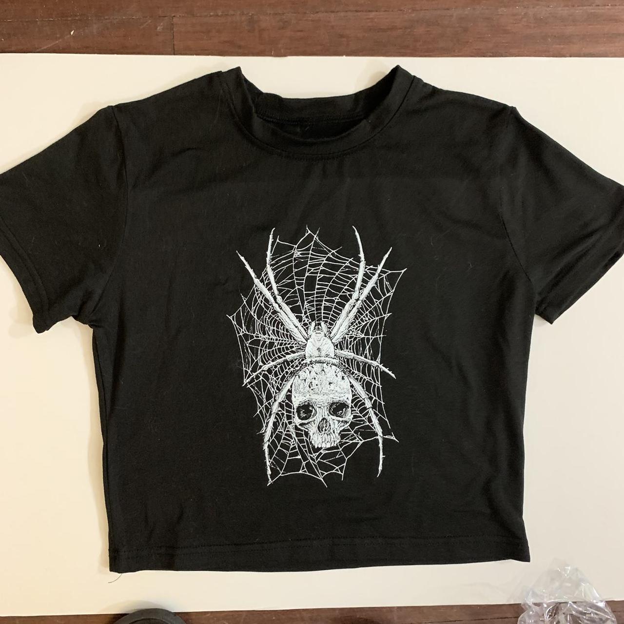 GOTH SKULL CROP TOP SPIDER WEBS GRAPHIC 🖤🖤 Never... - Depop