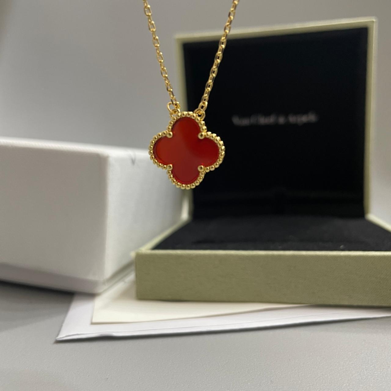 Van Cleef and Arpels Red Pendant Alhambra Gold Chain... - Depop