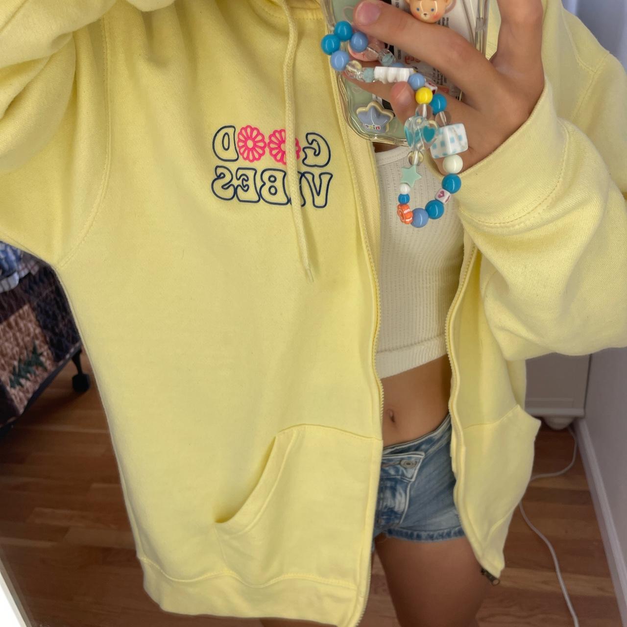 Oversized zip up with lettering “good vibes” front... - Depop