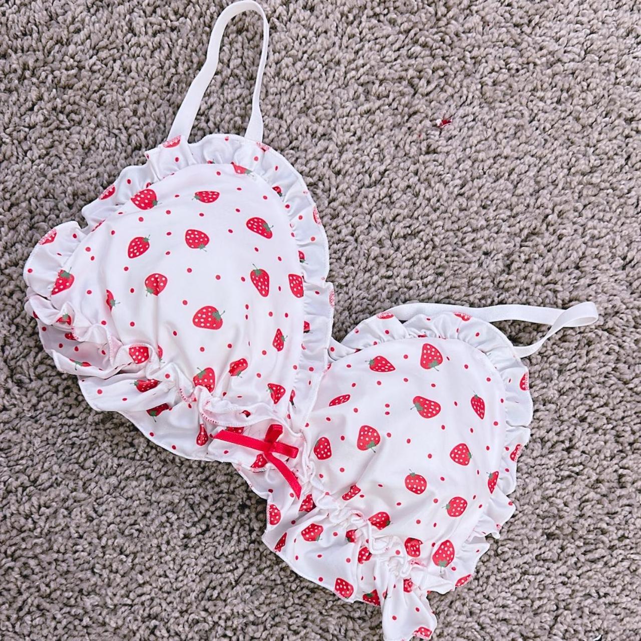 strawberry bra • never worn • only message for... - Depop