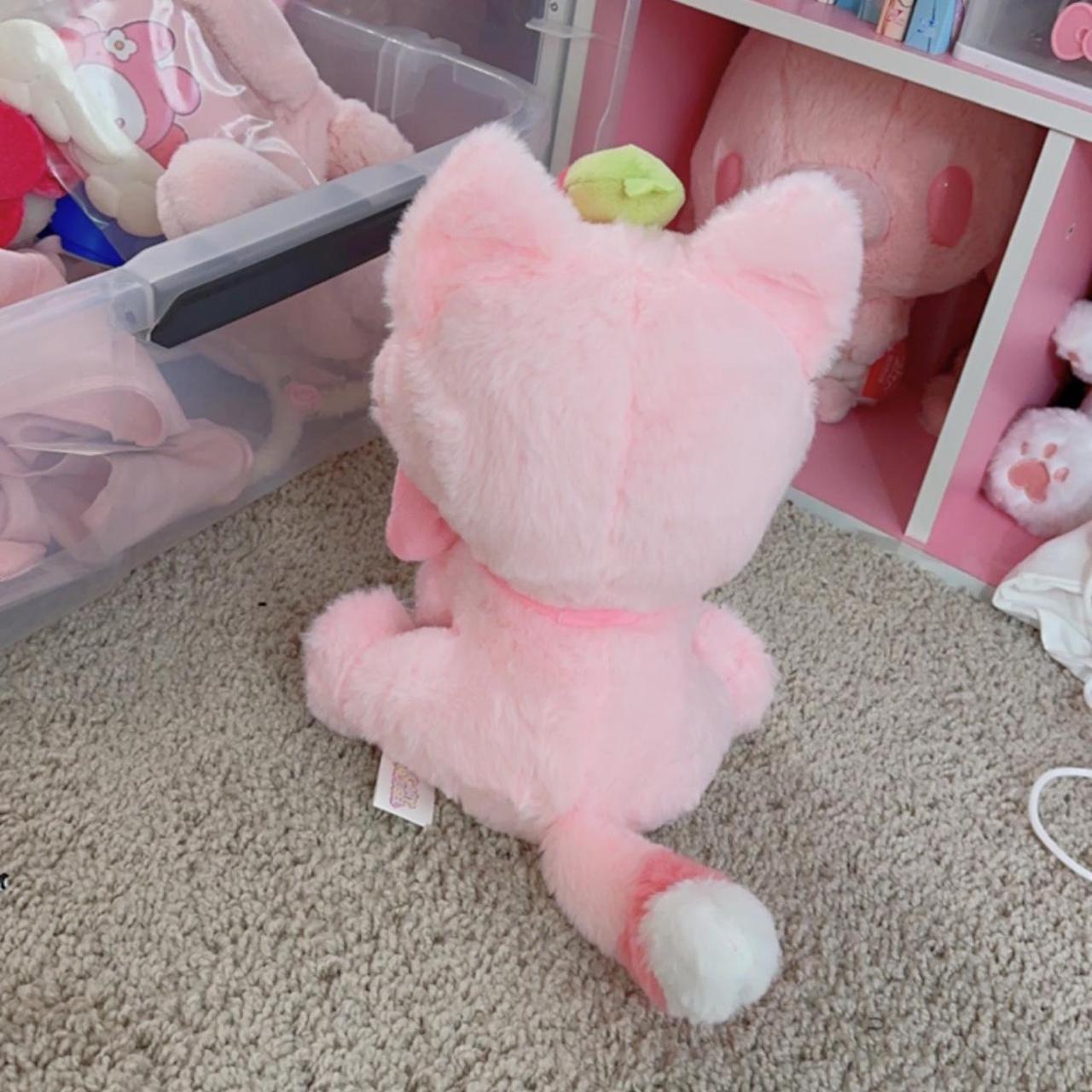strawberry pink cat plushy • custard from... - Depop