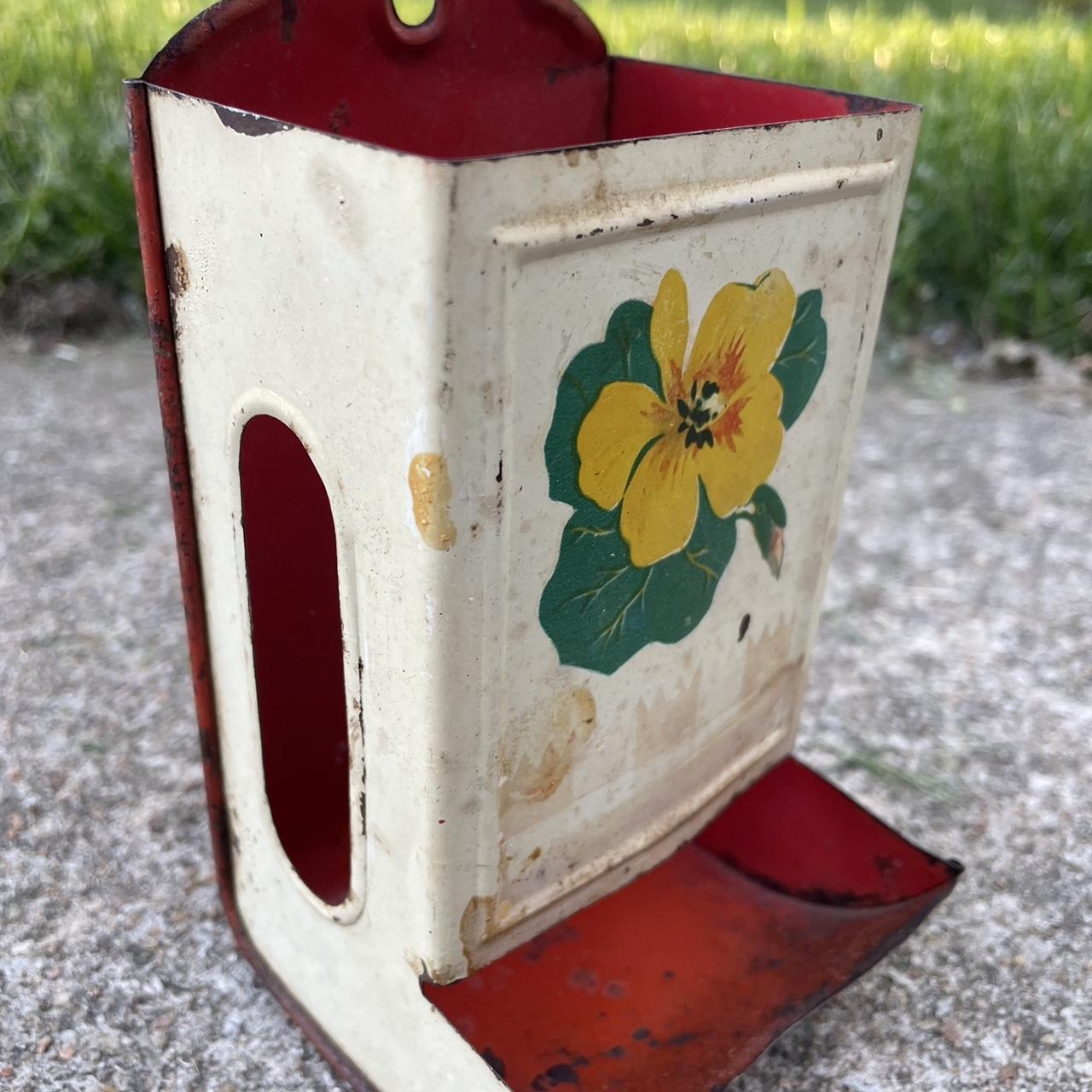 Vintage Kitchen Match Box Holder Wall Mount Tin Red... | Depop