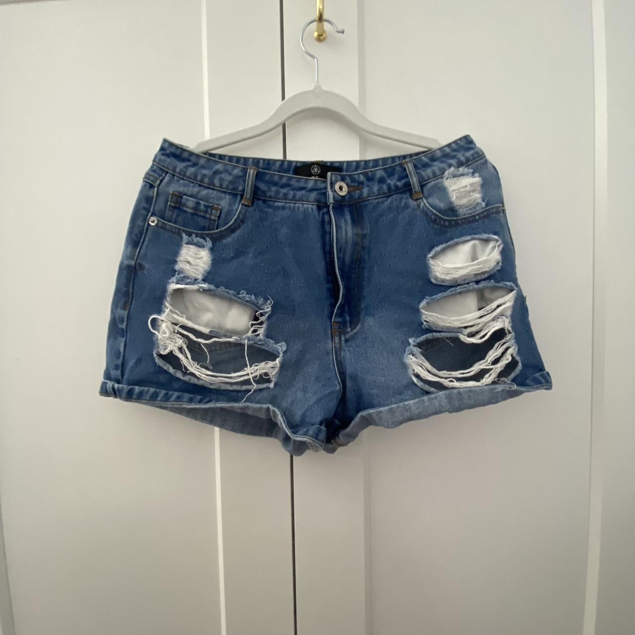 blue wash missguided denim ripped shorts - size... - Depop