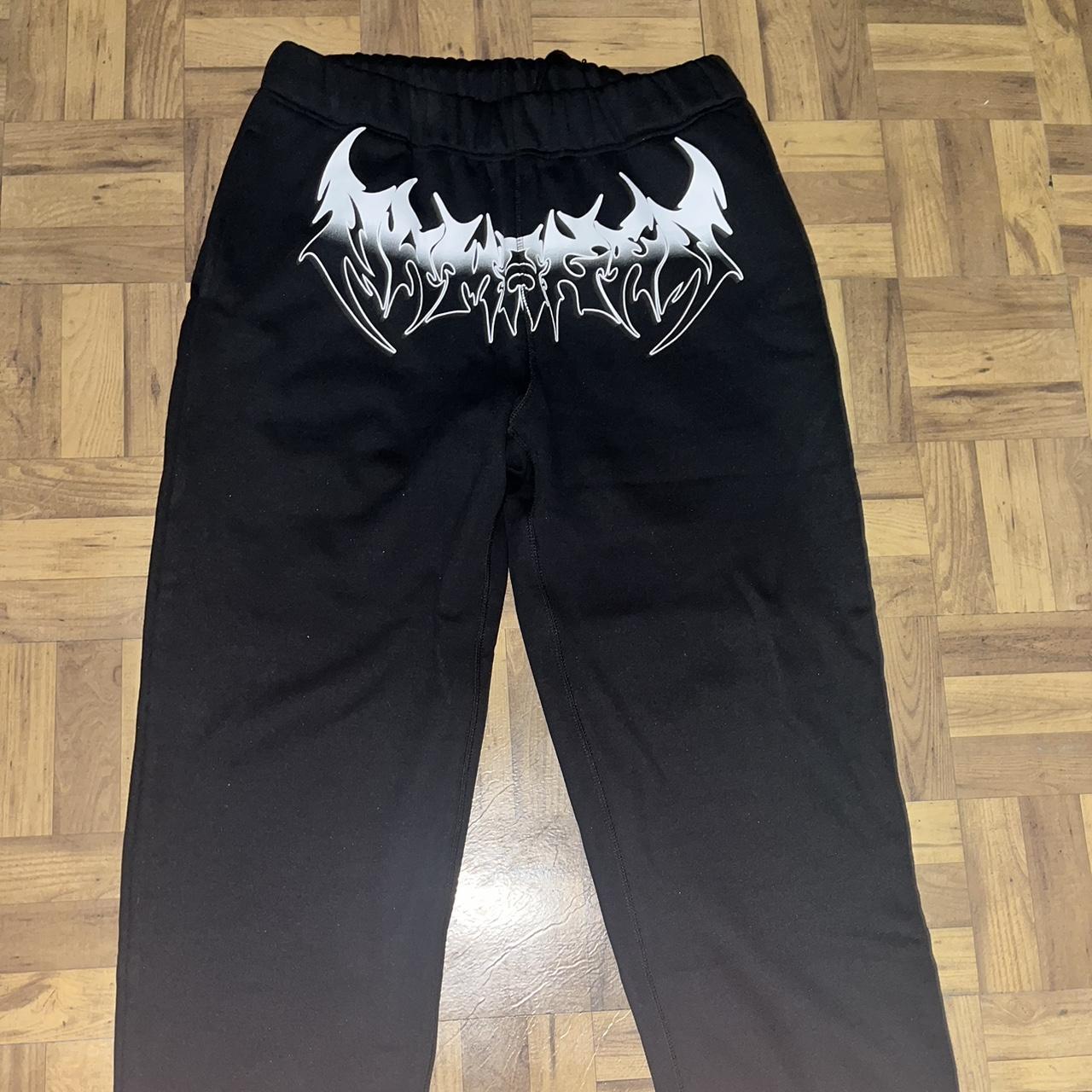 Black Metal Logo Sweatpants Open Bottom - Depop