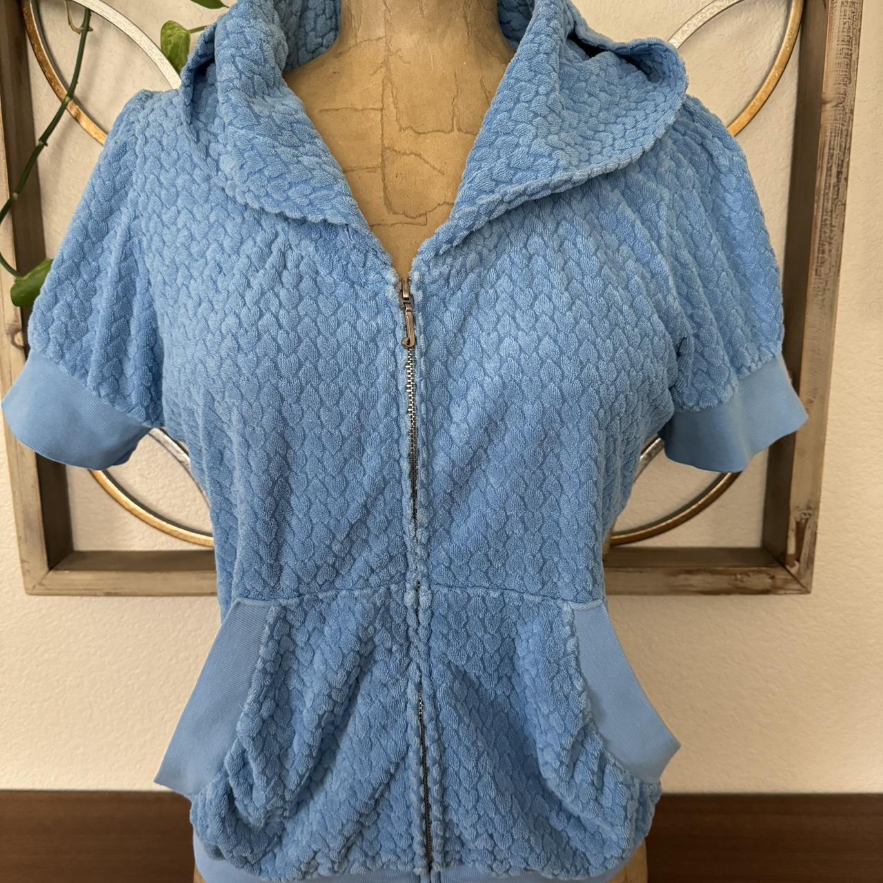 Juicy Couture Blue terry heart short sleeve zip up... - Depop