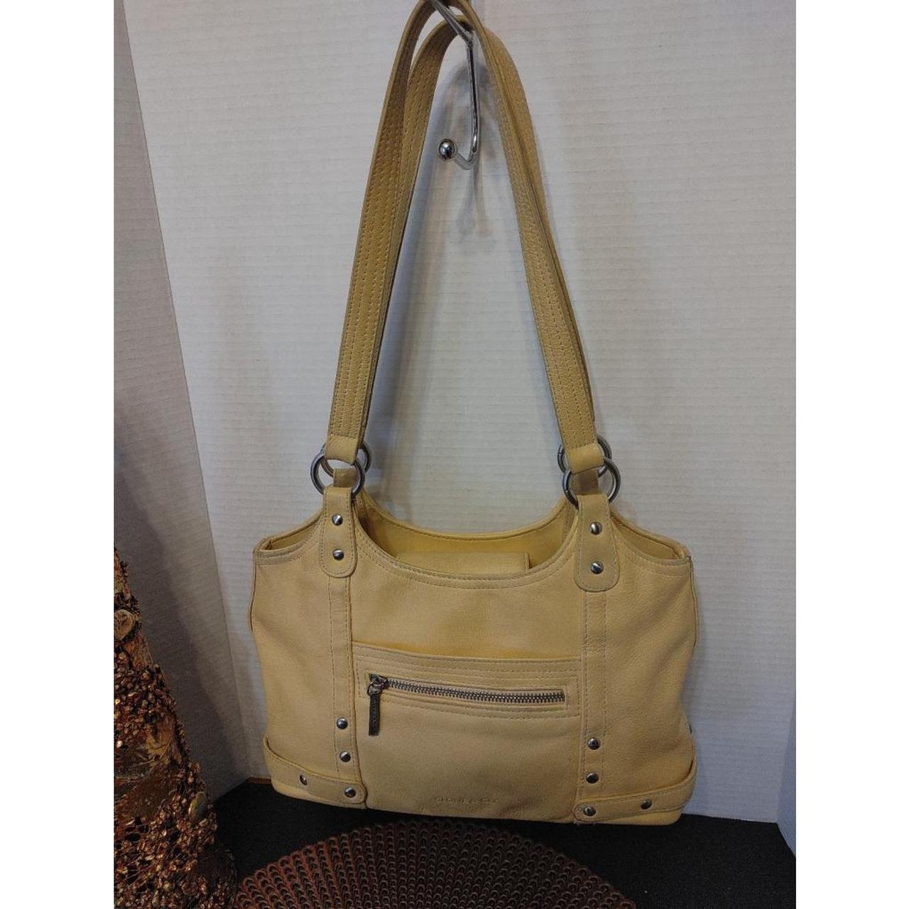 Stone & Co pale lemon yellow leather shoulder bag... | Depop
