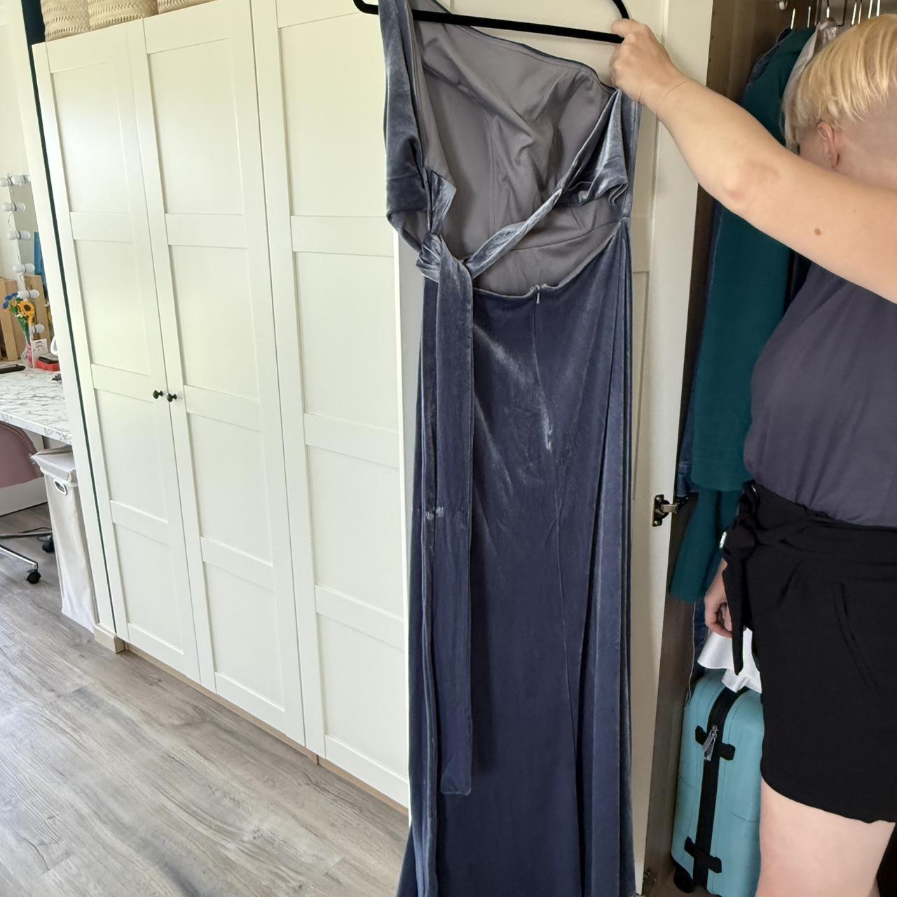 Periwinkle blue velvet maxi dress with one shoulder... | Depop