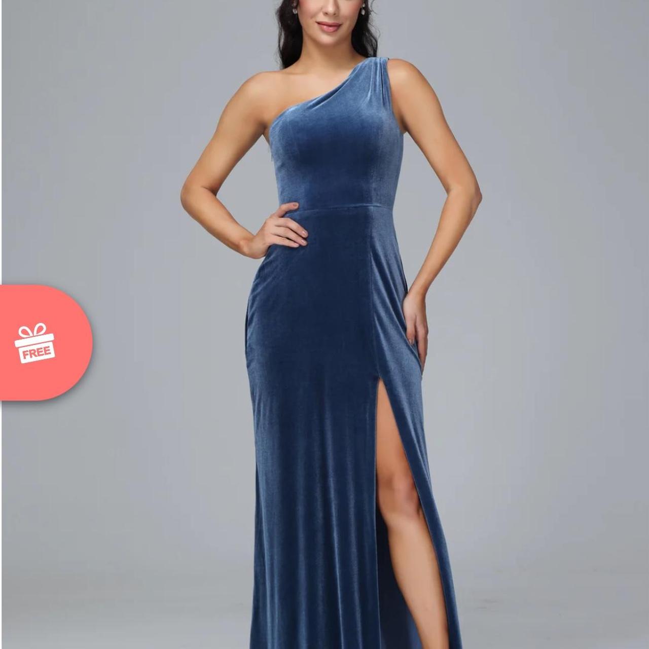 Periwinkle blue velvet maxi dress with one shoulder... | Depop