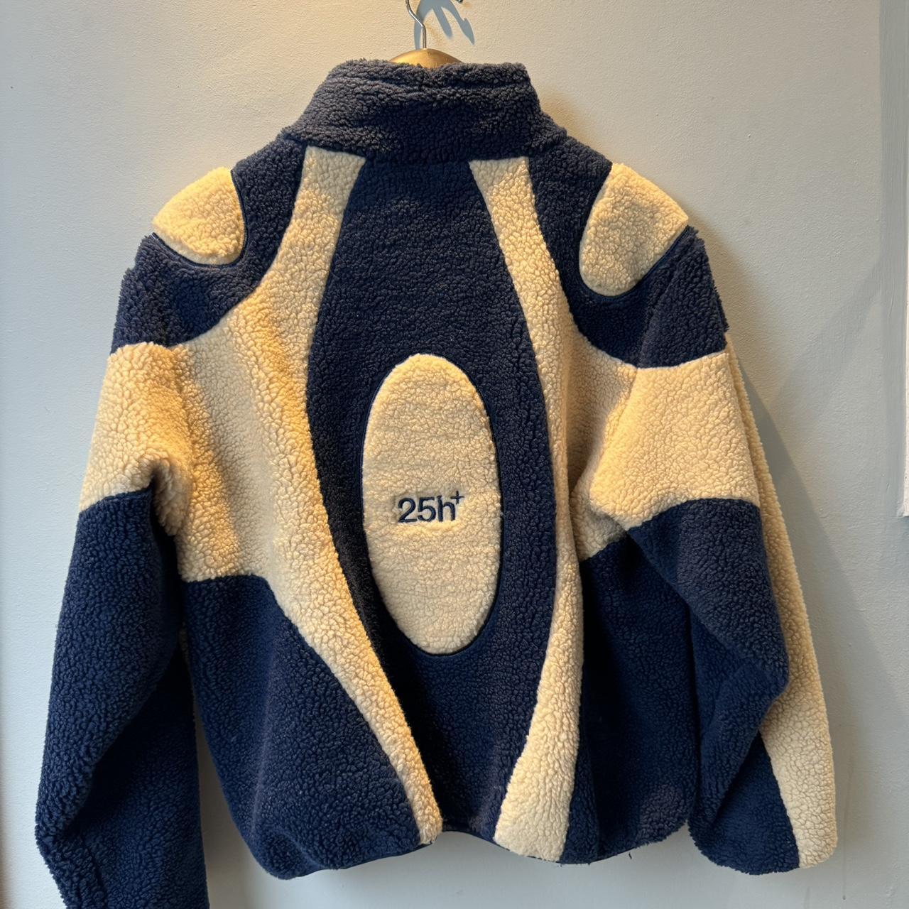 Night lab Navy and cream Sherpa fleece jacket from... - Depop