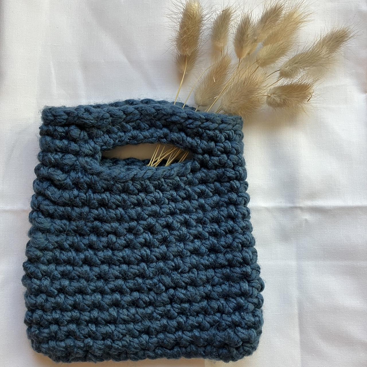 Mini deep ocean blue crochet handle bag... - Depop