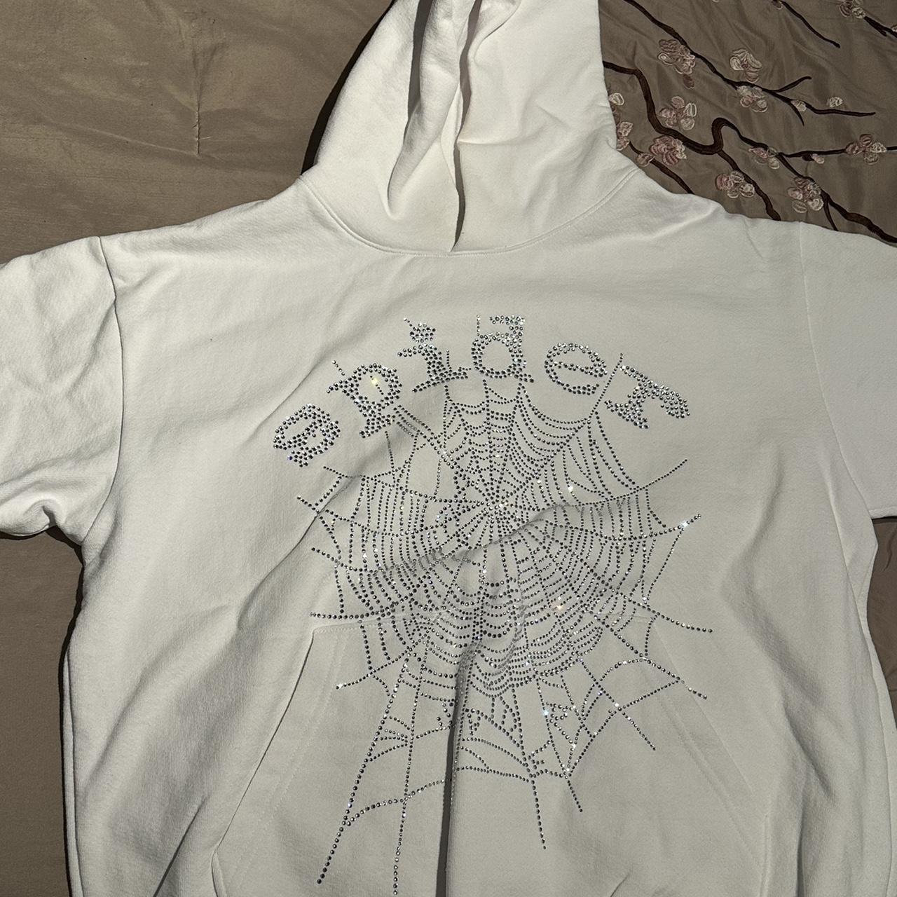 Spider worldwide white rhinestone hoodie AUTHENTIC... - Depop