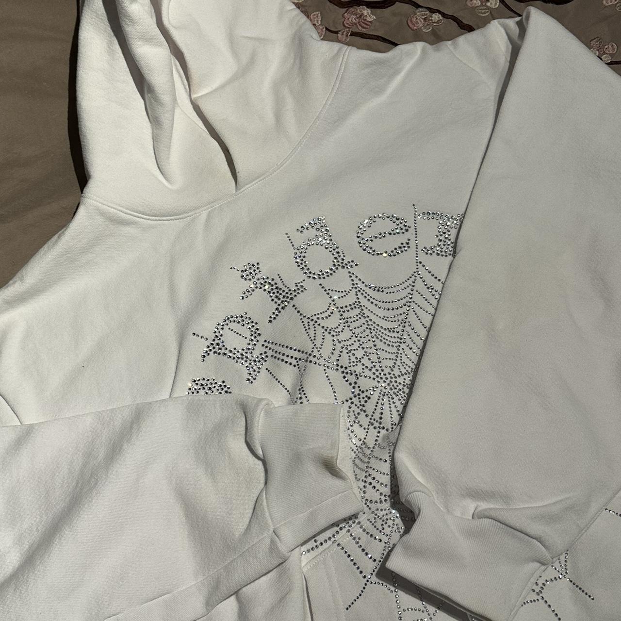 Spider worldwide white rhinestone hoodie AUTHENTIC... - Depop