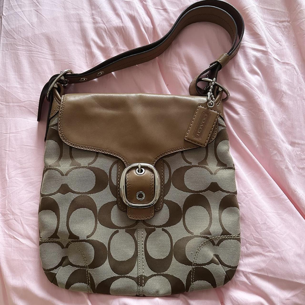 Coach tan Signature Leather Flap bag Real leather... - Depop