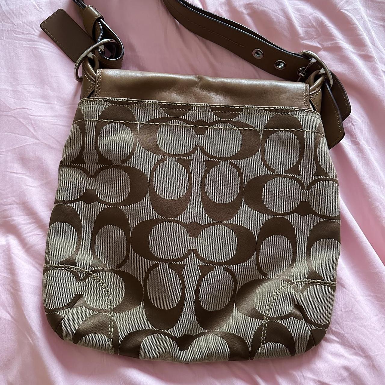 Coach tan Signature Leather Flap bag Real leather... - Depop