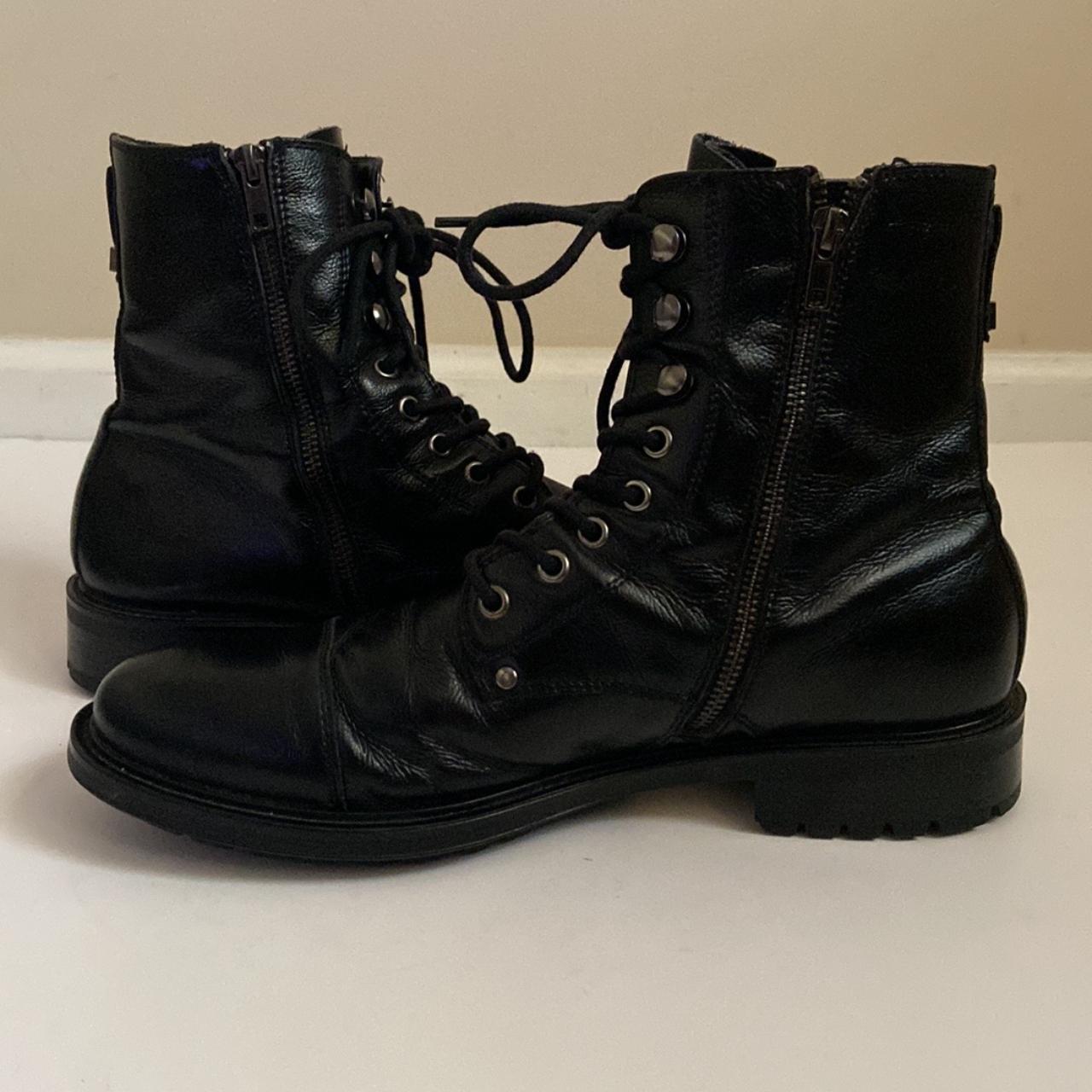 J25 Men's Cylinder Black Leather Moto Boots with... - Depop
