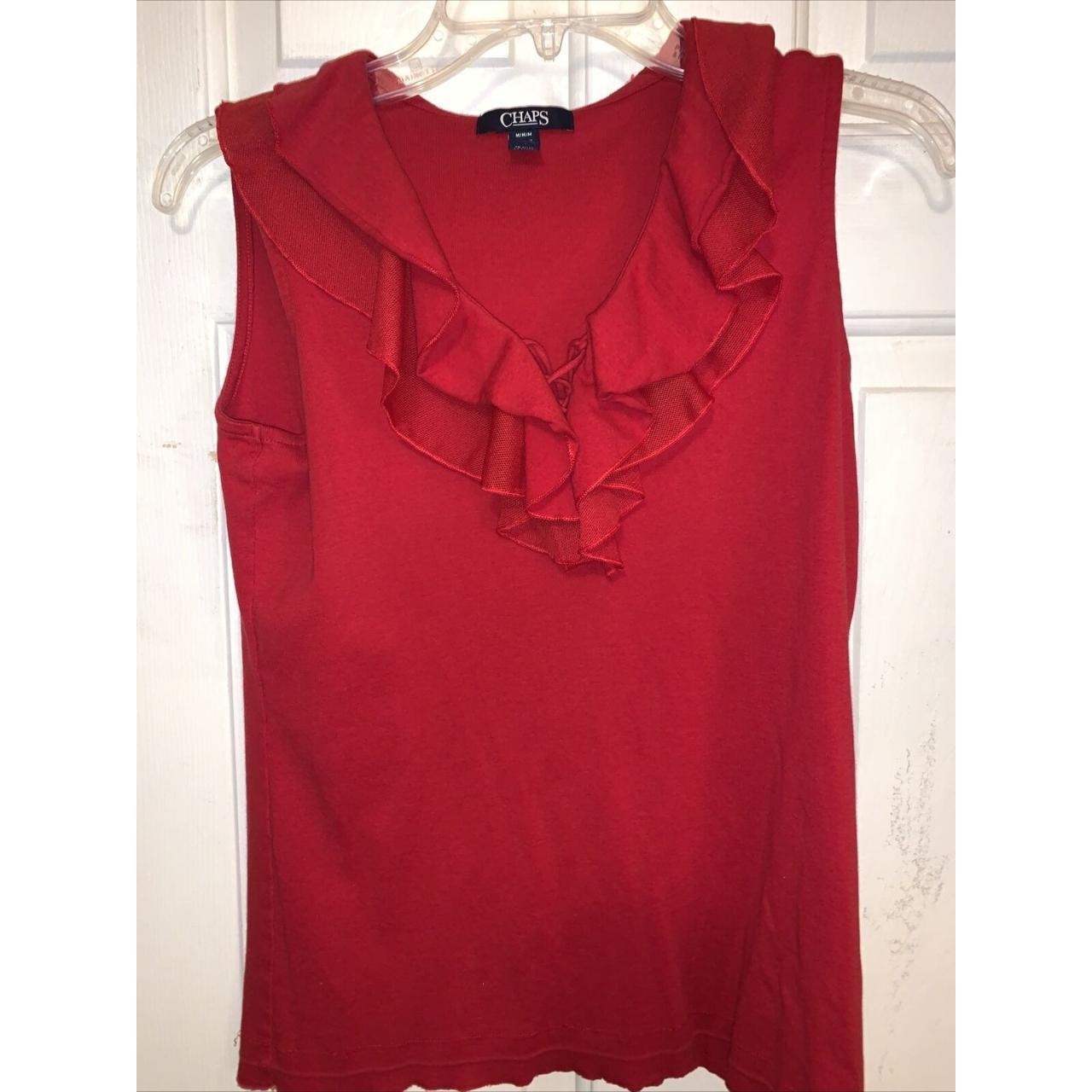 Chaps Red Ruffled Neckline Tank Top Size... - Depop