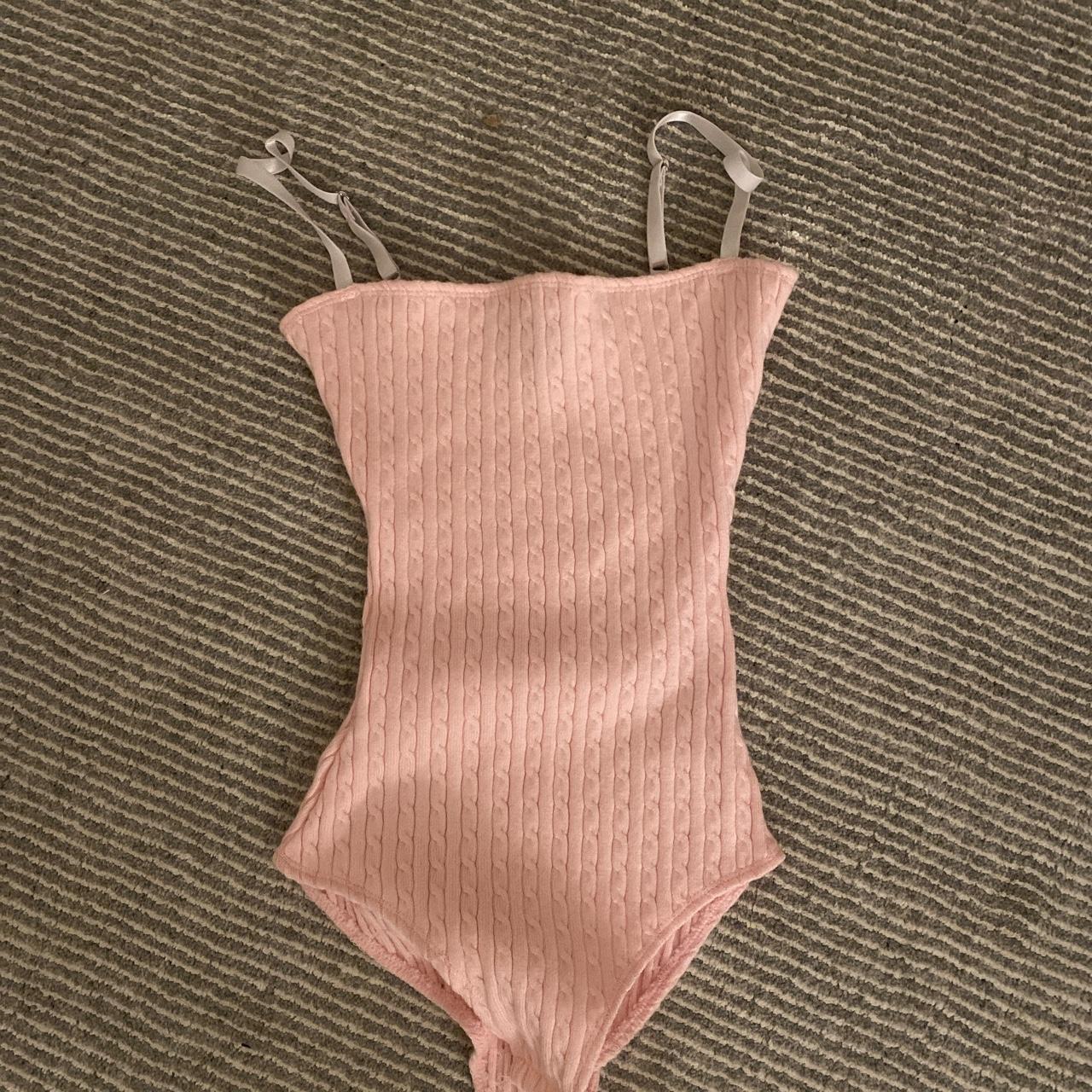 Light pink knit body suit, stretchy material - Depop