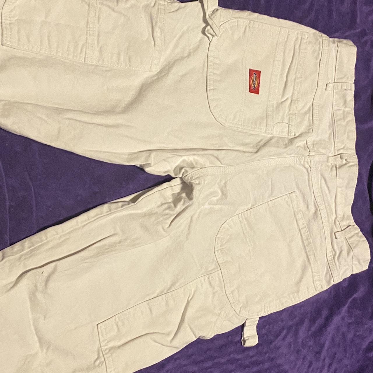 White dickies straight leg cargo with slight stain... - Depop