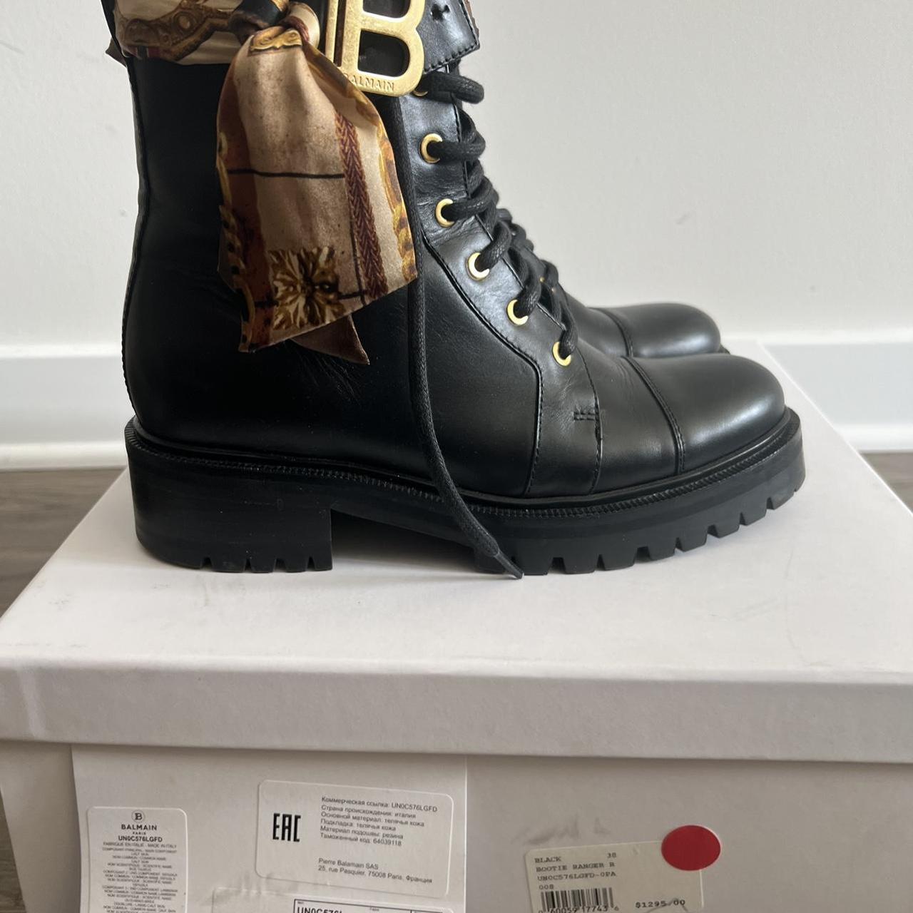 Balmain leather scarf combat boot. From 2021 Fall... - Depop