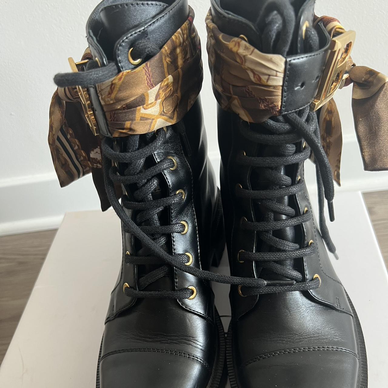 Balmain leather scarf combat boot. From 2021 Fall... - Depop