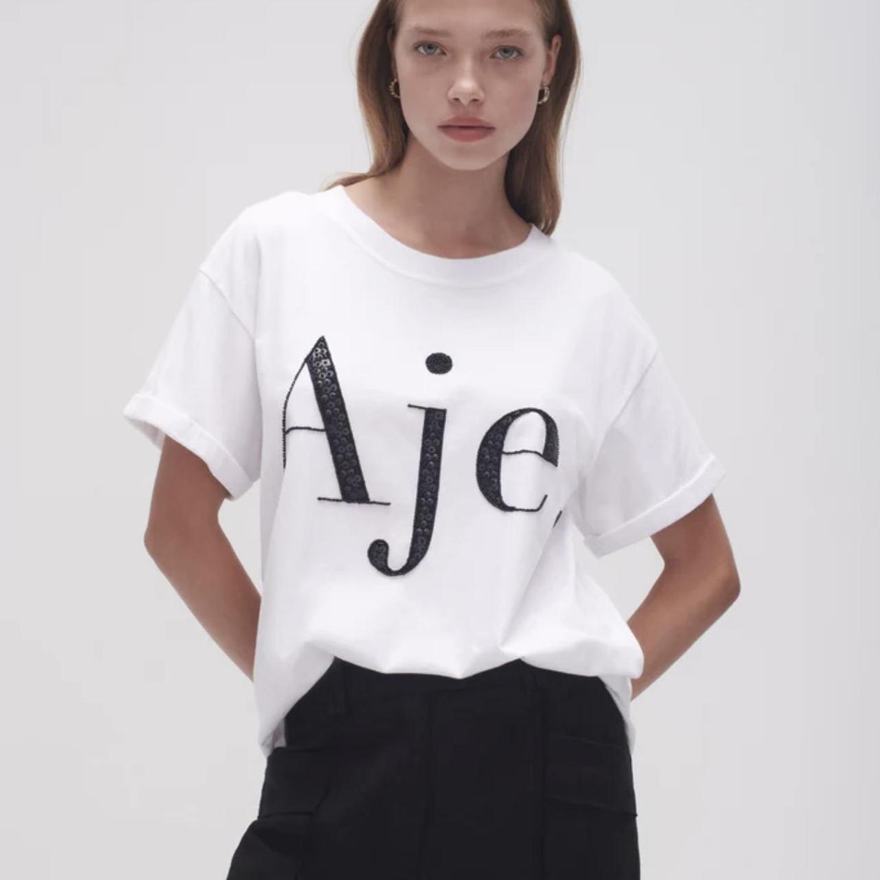 Aje. Classic Embellished Logo Tee in White Size... - Depop