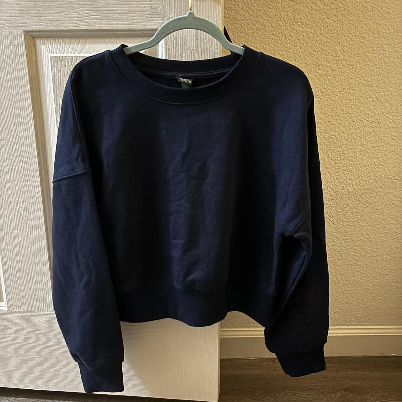 Navy dark blue crew neck sweatshirt with long... | Depop