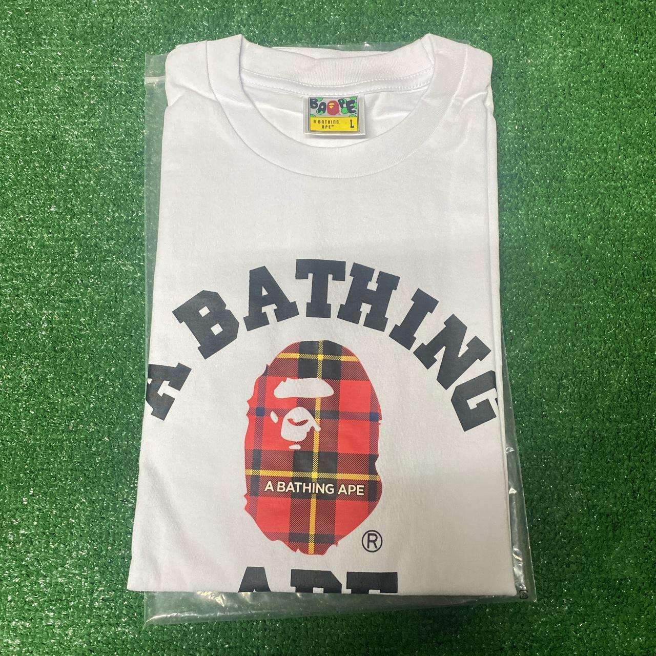Bape check college tee size large Brand new Never... - Depop